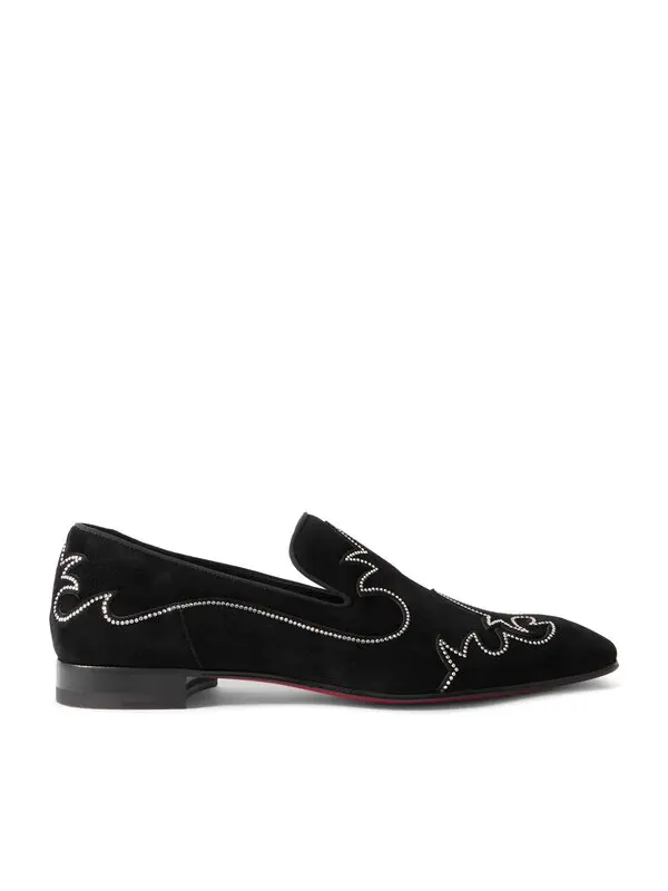 CHRISTIAN LOUBOUTIN Dandysiago Grosgrain-trimmed Embellished Velvet Loafers