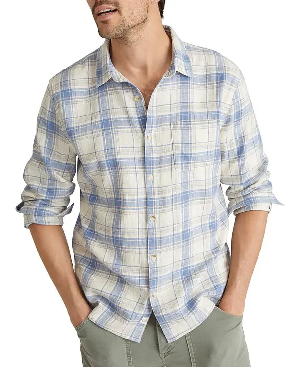 Marine Layer Cotton Stretch Plaid Regular Fit Button Down Selvage Shirt