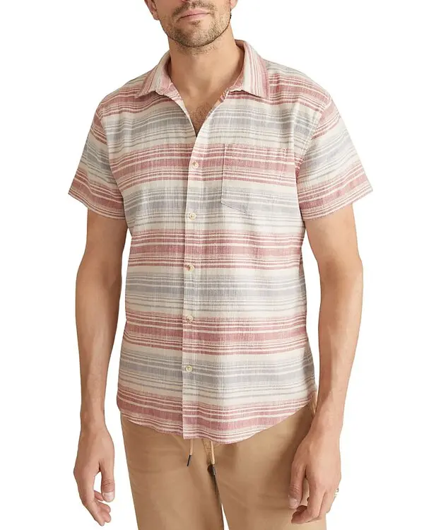 Marine Layer Cotton Stretch Stripe Regular Fit Button Down Selvage Shirt - Warm Baja