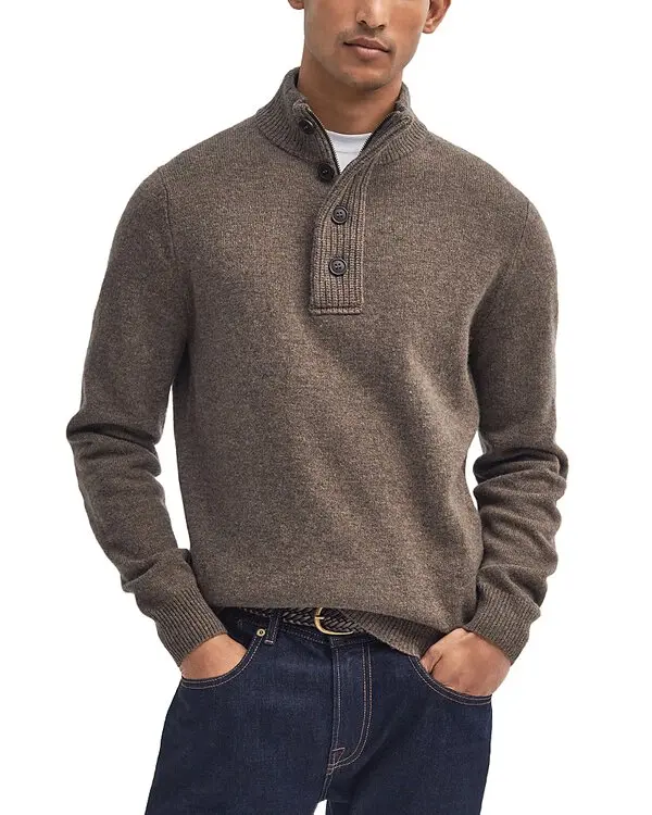Barbour Elbow Patch Mock Neck Sweater - Dark Stone
