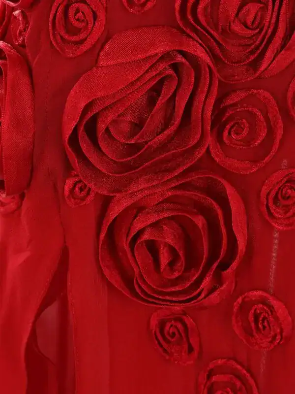 Blumarine Rose-Embroidered Maxi Dress - Red | Editorialist