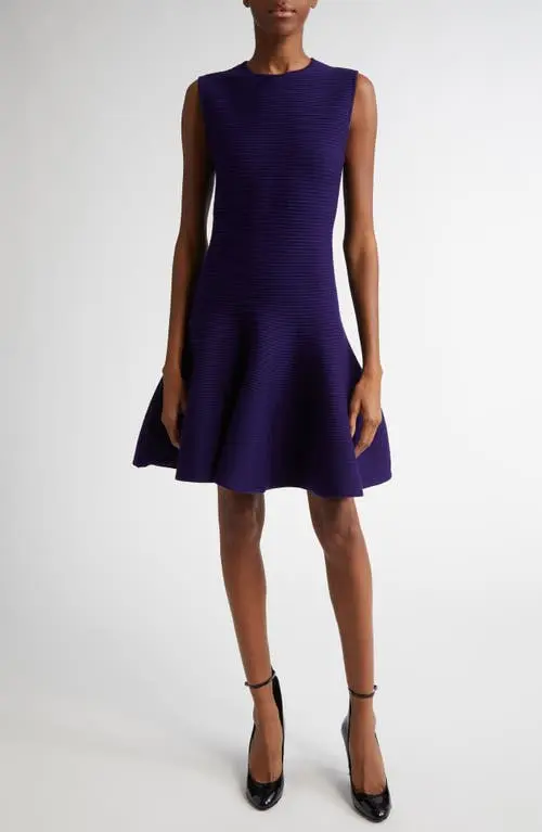 Alaïa Rib Wool Blend Skater Mini Dress - Violet Fonce