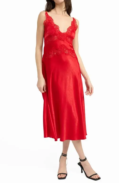 en saison red dress En Saison Franklie Lace Trim Satin Tie Back Midi Dress - Ruby