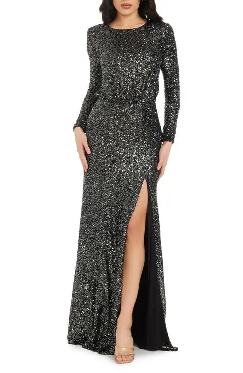 Dress The Population Mischa Sequin Gown - Gunmetal