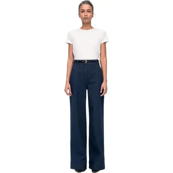Another Tomorrow High-waisted Straight Leg Denim Trouser - Dark Wash
