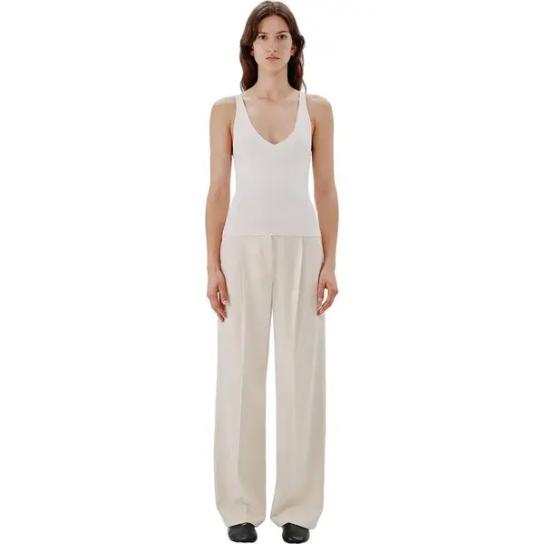 Another Tomorrow Deep V Tank Knit - White