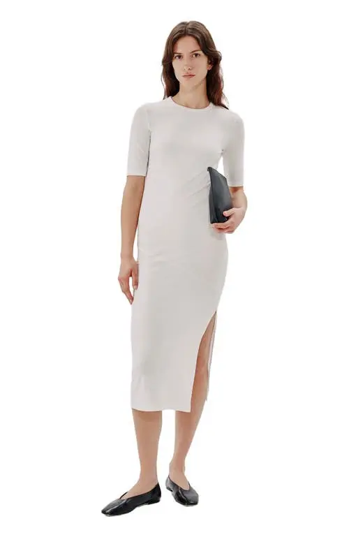 Another Tomorrow Elbow Sleeve Midi Dress - White