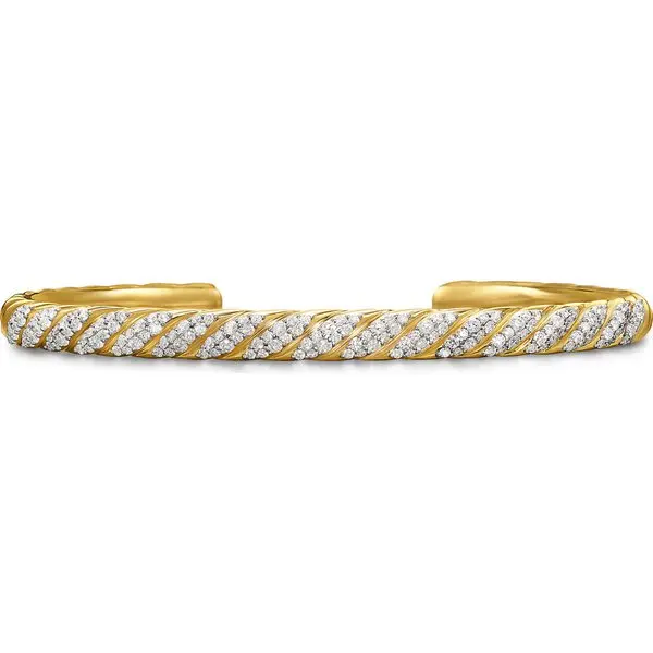 David Yurman 18k Yellow Gold Diamond Sculpted Cable Cuff Bracelet
