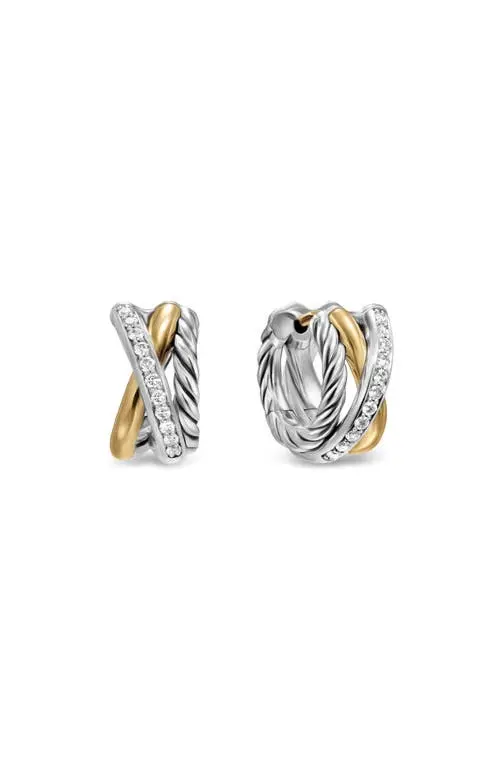 David Yurman Crossover Huggie Hoop Earrings - Sterling Silver And 18k Gold