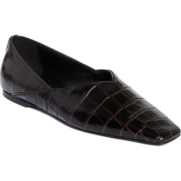 TOTÊME Croc-embossed Leather Flats - Dark Brown