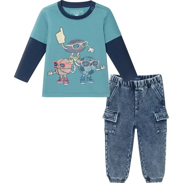 Andy & Evan Button-up Bodysuit & Pants Set