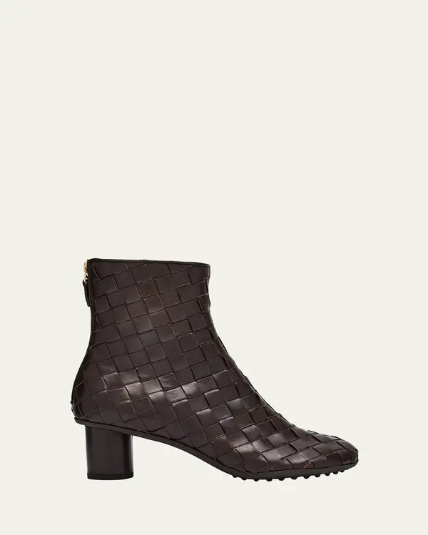 Bottega Veneta Woven Leather Cylinder-heel Booties - Fondant