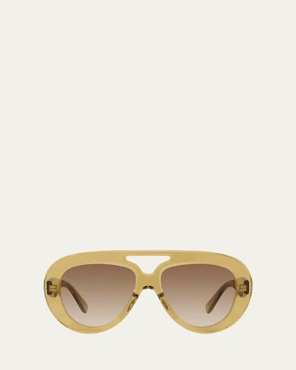 Loewe Curvy Aviator Sunglasses - Shiny Dark Green Gradient Brown