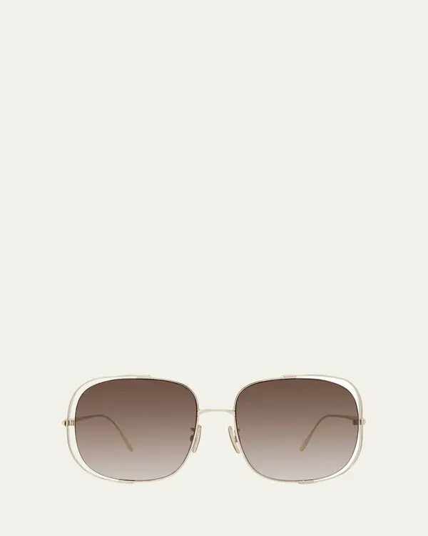 Loewe Metal Logo Rectangle Sunglasses - Gold Gradient Brown