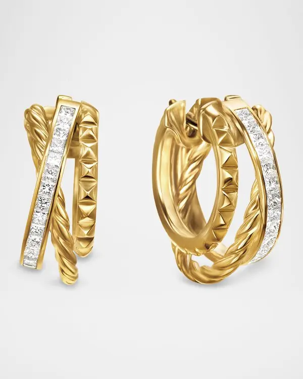David Yurman Dy Crossover Trio Hoop Earrings With Diamonds - Diamond