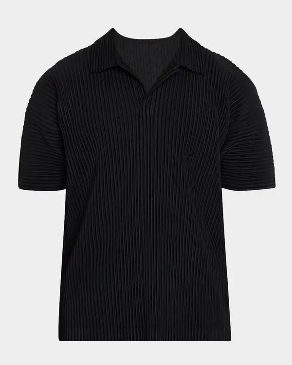 Issey Miyake Pleated Polo Shirt - Black