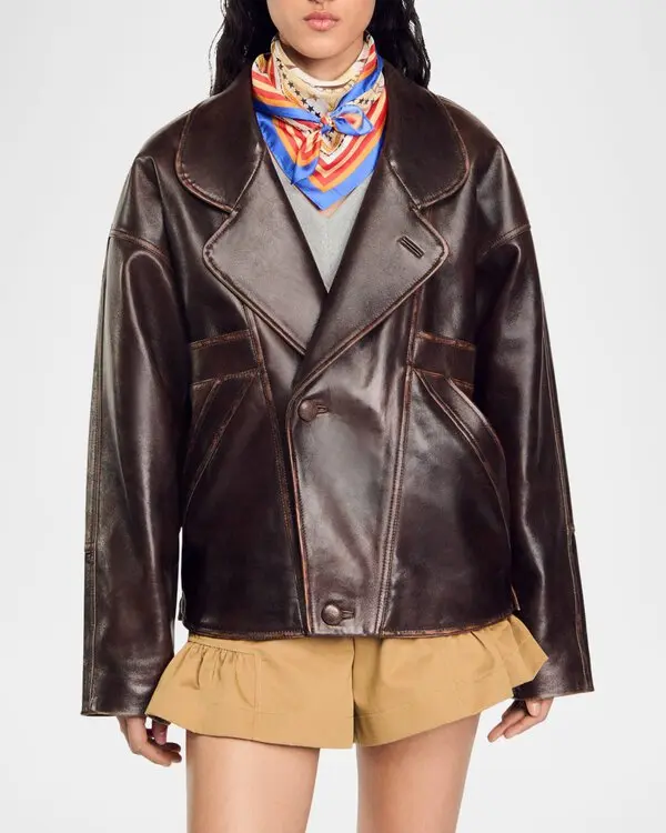 Sandro Clem Distressed Lambskin Leather Jacket