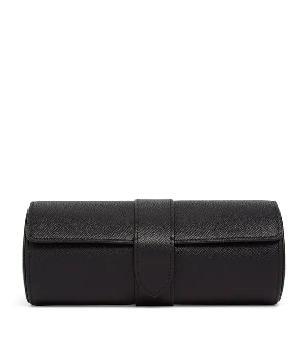 Smythson Panama Leather Watch Roll - Black