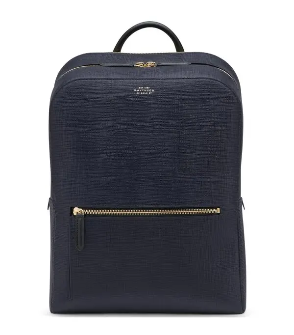 Smythson Leather Panama Backpack - Blue