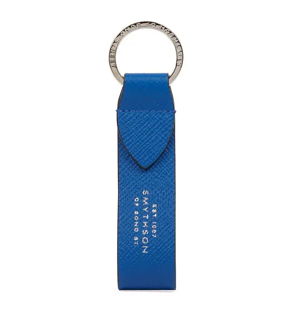 Smythson Leather Panama Keyring - Blue