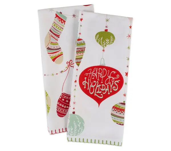 DESIGN IMPORTS Asst Xmas Trimmings Printed Kitc Hen Towel Set/2