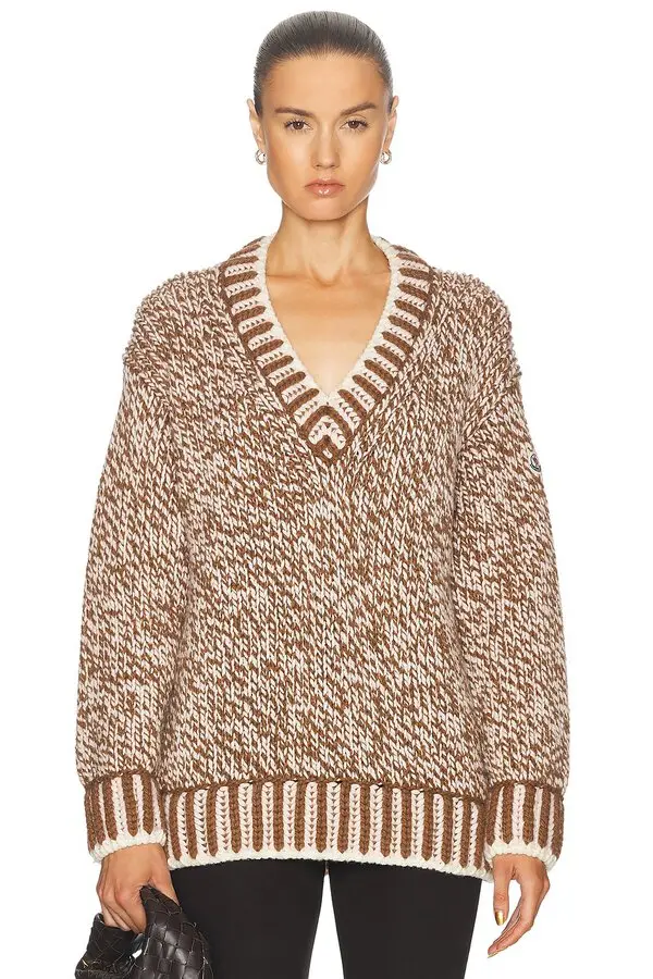 Moncler V-neck Sweater - Beige
