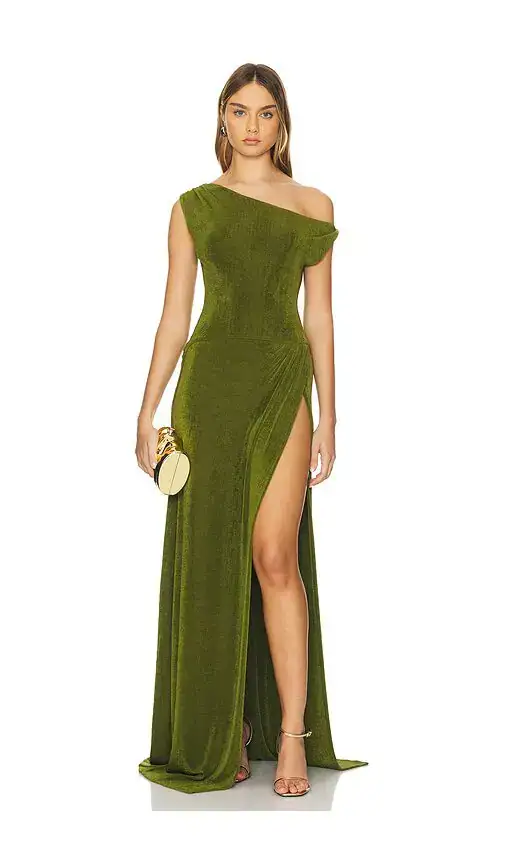 Buy KHANUMS Slinky Off The Shoulder Maxi Dress - Khaki At 5% Off |  Editorialist