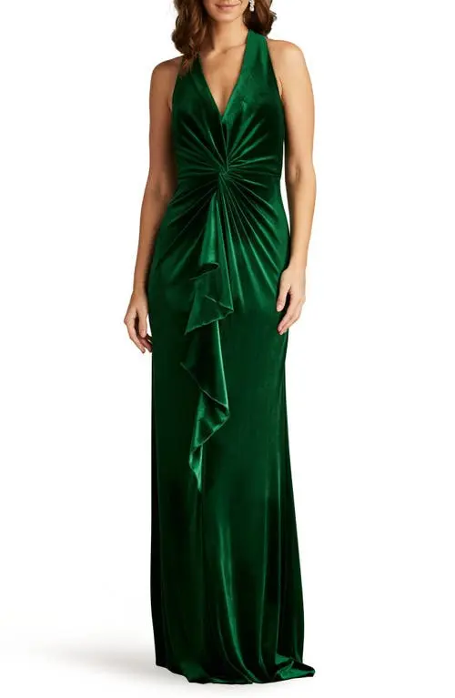 Tadashi Shoji Center Twist Sleeveless Velvet Gown - Pine