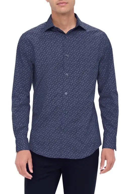 Bugatchi Axel Shaped Fit Trellis Print Stretch Cotton Button-up Shirt
