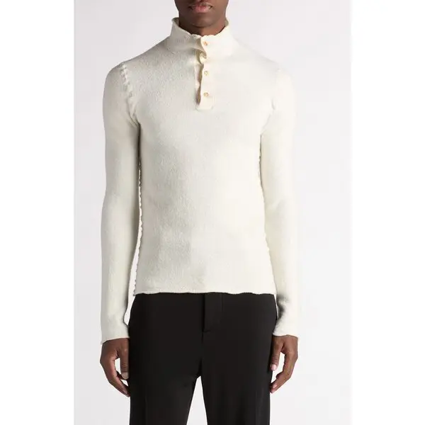 Bottega Veneta Mock Neck Wool Henley Sweater