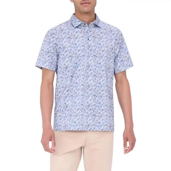 Bugatchi Victor Ooohcotton® Leaf Print Polo - Dusty Blue