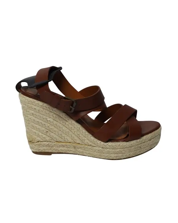 Buy LANVIN Espadrille Wedge Sandals In Leather - Brown At 80% Off ...