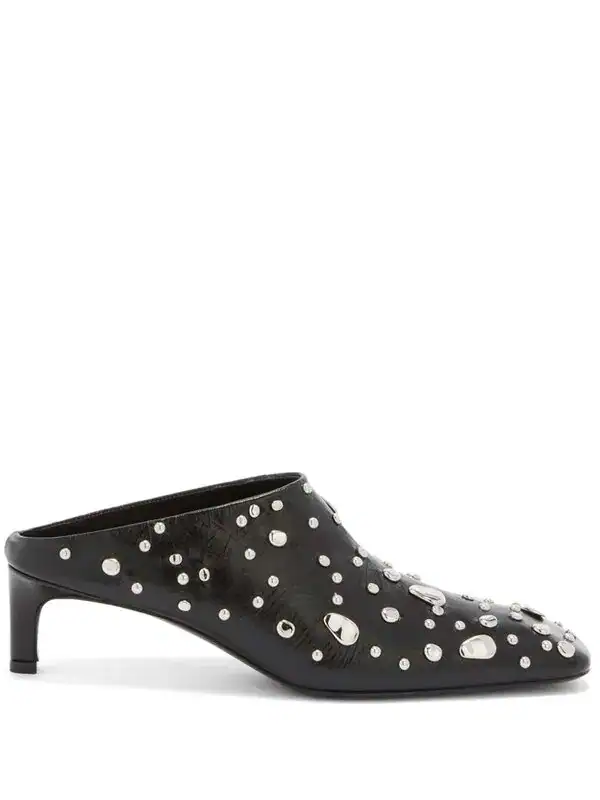 JIL SANDER Studded Wrinkled-leather Mules - Black | Editorialist