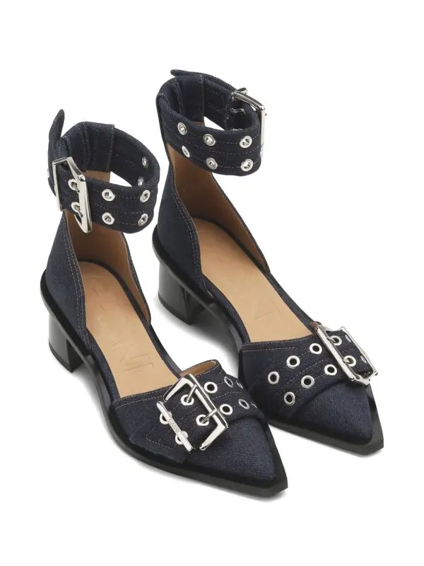 GANNI 50mm Buckle-detail Denim Pumps