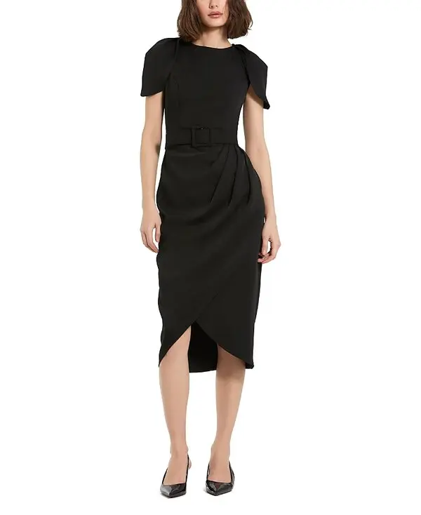 Mac Duggal Crepe Midi Tulip Dress With Belt - Black