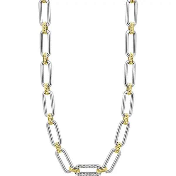 Lagos Signature Caviar Diamond Link Chain Necklace - Two-tone