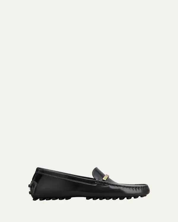 TOD'S Gommino Leather Bar Driver Loafers - Grafite