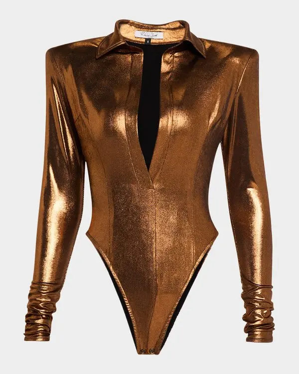 LAQUAN SMITH Metallic Blouse Bodysuit