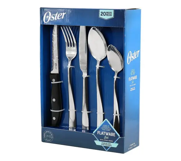 OSTER Stonington 20 Piece Flatware Set With Ste Ak Knives