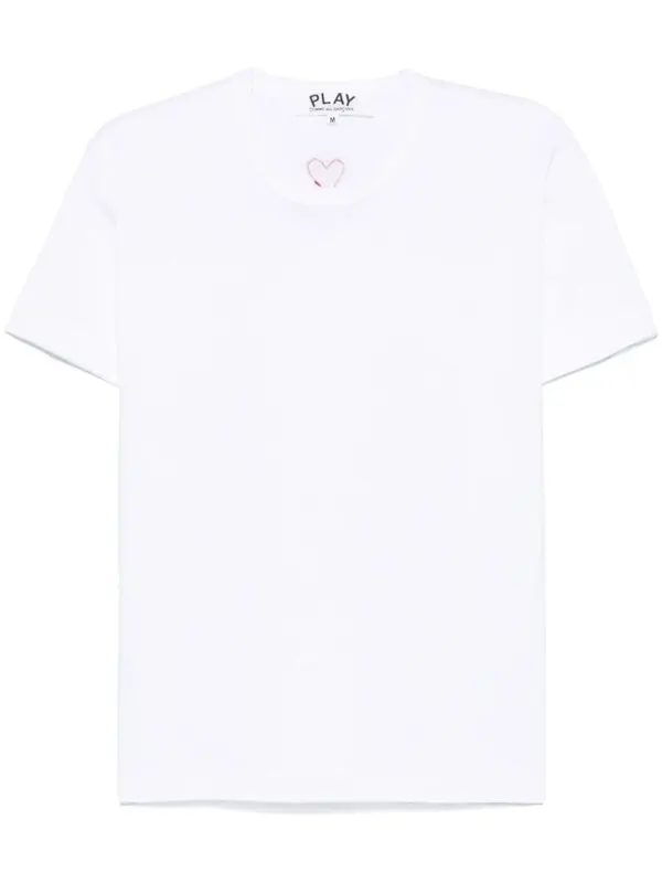 Play Comme Des Garcon Signature Heart-patch T-shirt - White