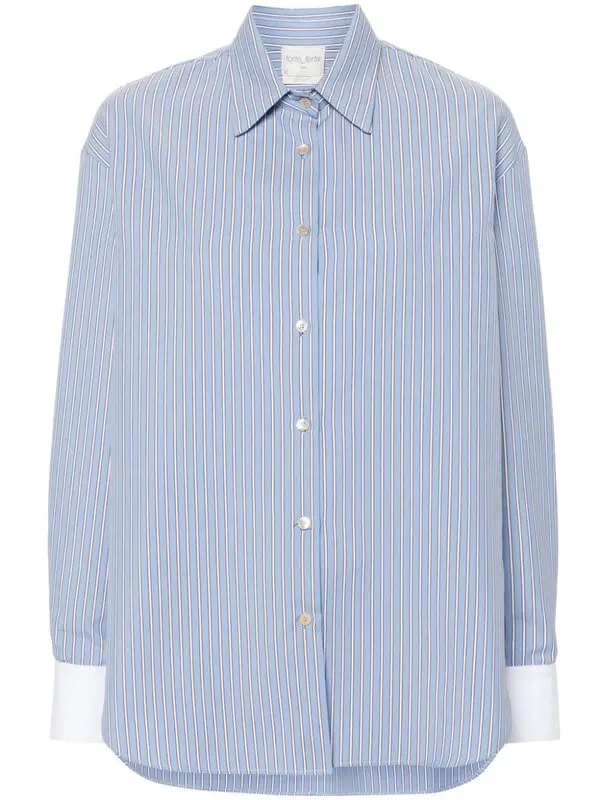FORTE_FORTE Striped Shirt With Contrasting Cuffs - Blue