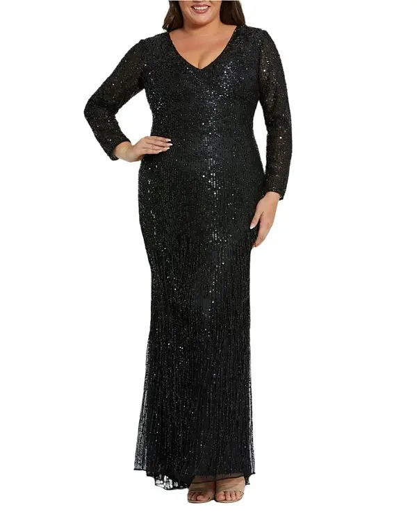 Mac Duggal Beaded Fringe Gown