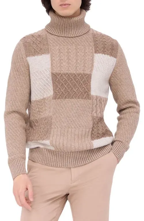 Bugatchi Pattern Wool Blend Turtleneck Sweater - Stone