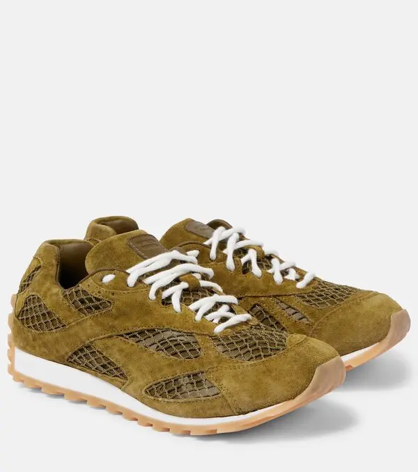 Bottega Veneta Orbit Suede-trimmed Mesh Sneakers - Green