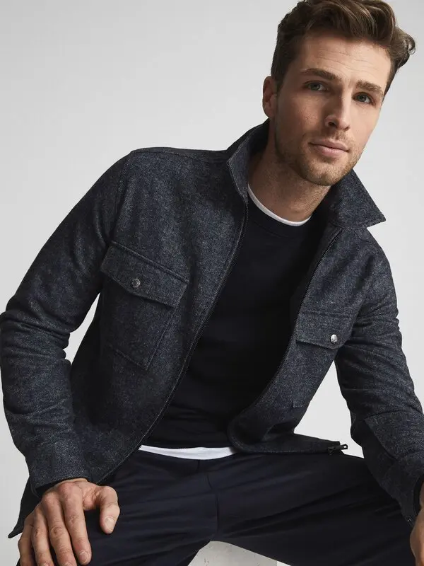 REISS Noah Drawn Finish Zip Through Overshirt