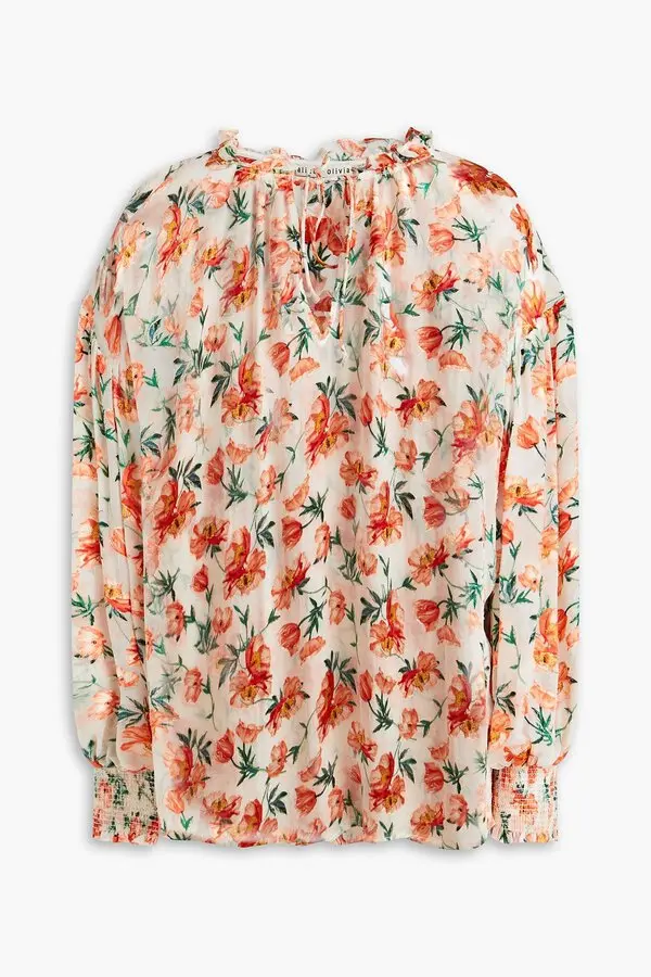 Alice + Olivia Julius Floral Devoré Blouse - Orange