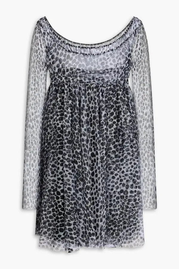Philosophy Di Lorenzo Serafini Gathered Leopard-print Tulle Mini Dress