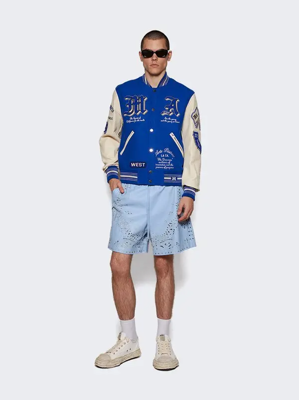 Amiri Bandana Laser Leather Shorts - Cerulean