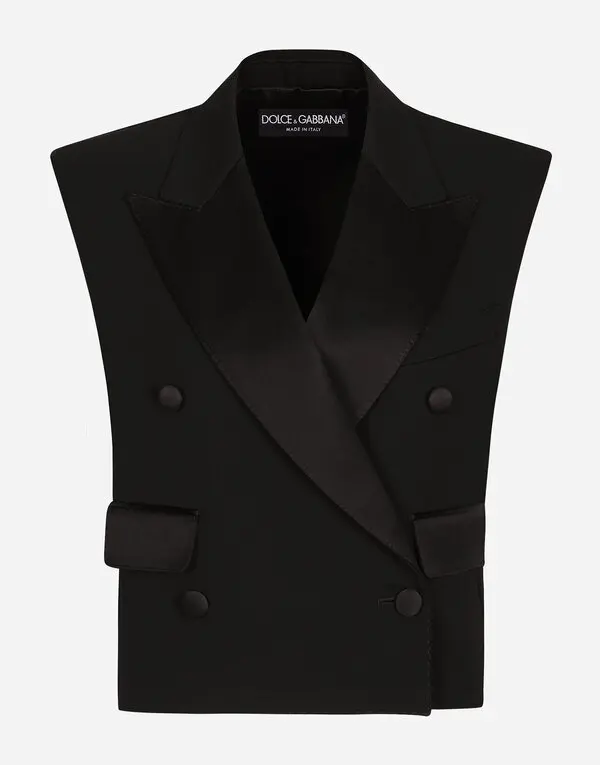 Dolce & Gabbana Sleeveless Double-breasted Wool Gabardine Tuxedo Jacket