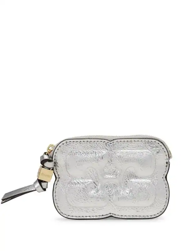 Ganni Bou Metallic-Effect Zip-Fastening Wallet - Silver | Editorialist